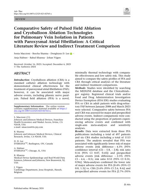 Pdf Comparative Safety Of Pulsed Field Ablation And Cryoballoon