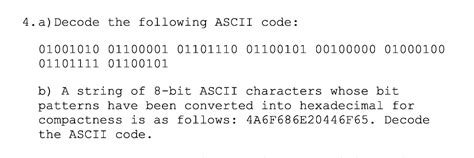 solved 4 a decode the following ascii code 01001010