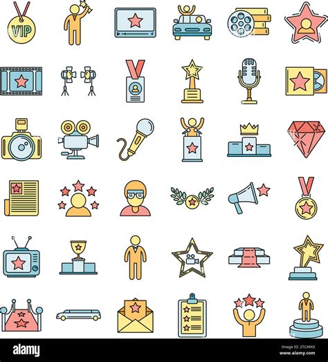 Celebrity Famous Icons Set Outline Set Of Celebrity Famous Vector Icons Thin Line Color Flat On