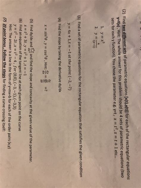 solved find two different sets of parametric equations