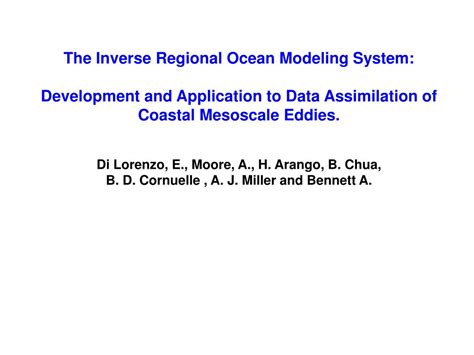 Ppt The Inverse Regional Ocean Modeling System Powerpoint