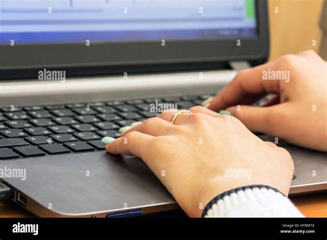 Woman S Hand On Keyboard Stock Photo Alamy