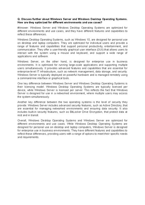 Operating Systems Exam Question 4 Q Discuss Further About Windows Server And Windows Desktop