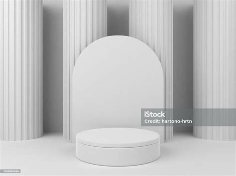 제품 디스플레이를 위한 흰색 기둥 배경이 있는 3d 미니멀리스트 연단 파스텔 색상과 빈 연단이 있는 추상 기하학적 모양 배경 3d 렌더링 3차원 형태에 대한 스톡 사진 및