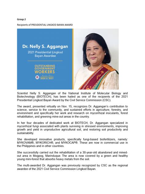 Presidential Lingkod Bayan Award Pdf Biotechnology
