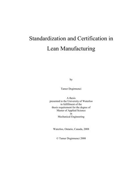 Pdf Standardization And Certification In Lean Manufacturing Dokumen