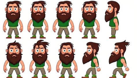 A Series Of Animated Expressions Of A Bearded Man With A Beard