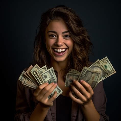 Premium Photo Very Happy Girl Holding Dollars