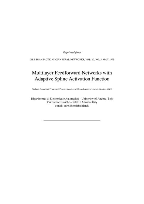 Pdf Multilayer Feedforward Networks With Adaptive Spline Activation Function