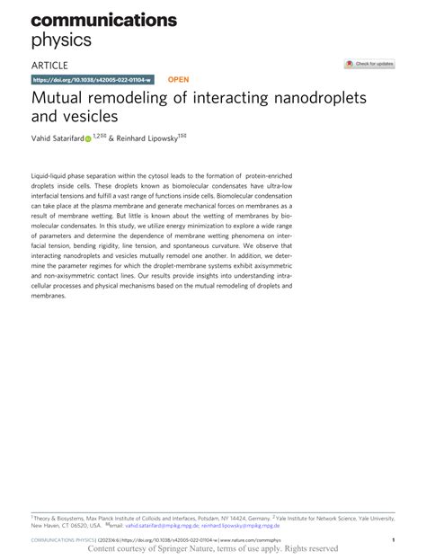 Pdf Mutual Remodeling Of Interacting Nanodroplets And Vesicles
