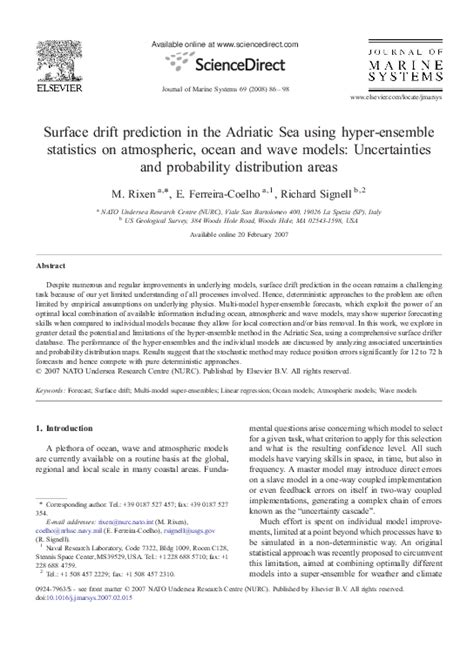 Pdf Surface Drift Prediction In The Adriatic Sea Using Hyper Ensemble