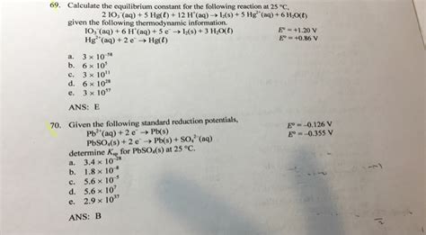 Solved Calculate The Equilibrium Constant For The Following