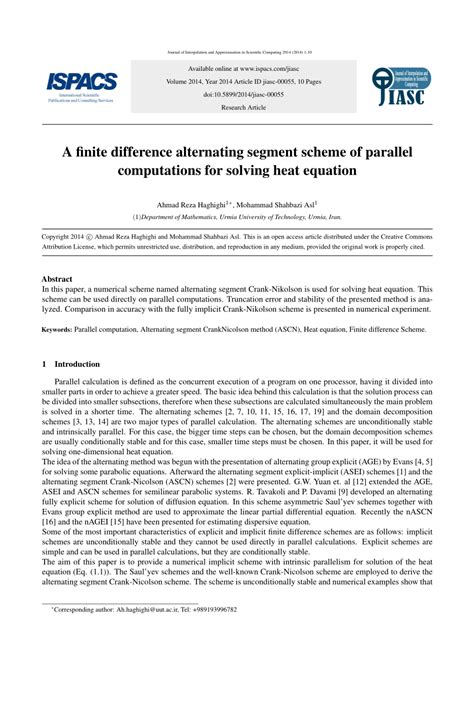 Pdf A Finite Difference Alternating Segment Scheme Of Parallel