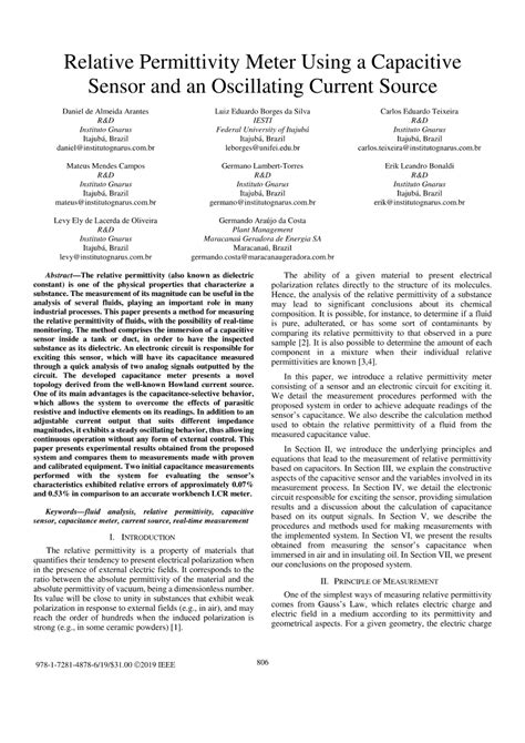 Pdf Relative Permittivity Meter Using A Capacitive Sensor And An