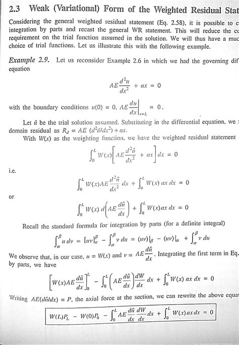 Solved 2 3 Weak Variational Form Of The Weighted Residual