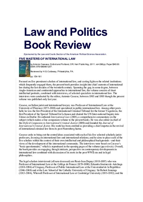 Pdf Law And Politics Book Review Five Masters Of International Law