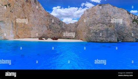 View Of Navagio Beach Or Shipwreck Beach An Exposed Cove On The Coast