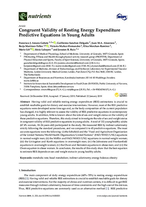 Pdf Congruent Validity Of Resting Energy Expenditure Predictive