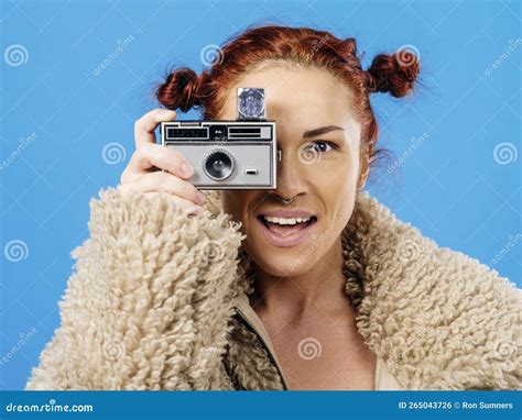 Beautiful Redhead Holding A Vintage Mm Camera Stock Photo Image Of Film Photographer