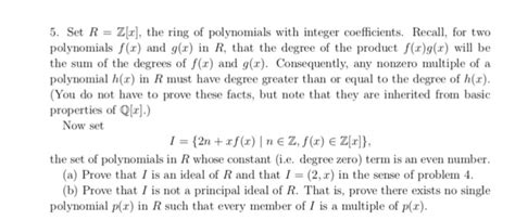 solved 5 set r z[x] the ring of polynomials with integer