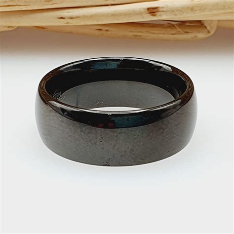 Mens Gunmetal Ring Polished Dome Wedding Band Dark Gray Tungsten