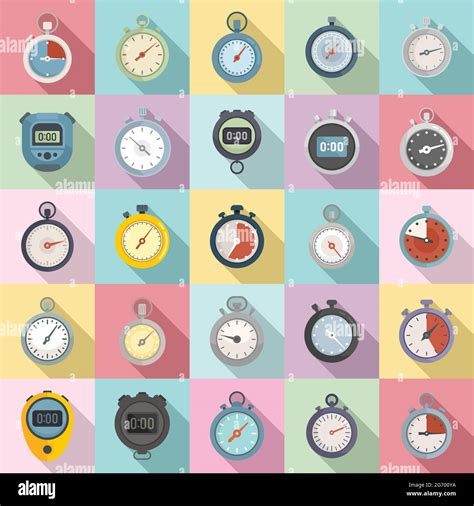 Stopwatch Icons Set Flat Vector Minute Timer Stock Vector Image Art Alamy