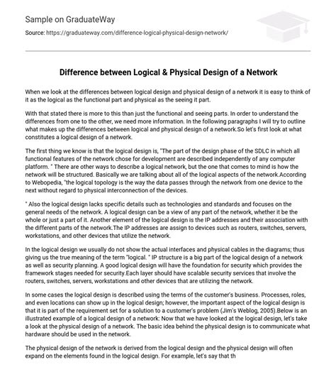 Difference Between Logical And Physical Design Of A Network Free Essay Example Graduateway