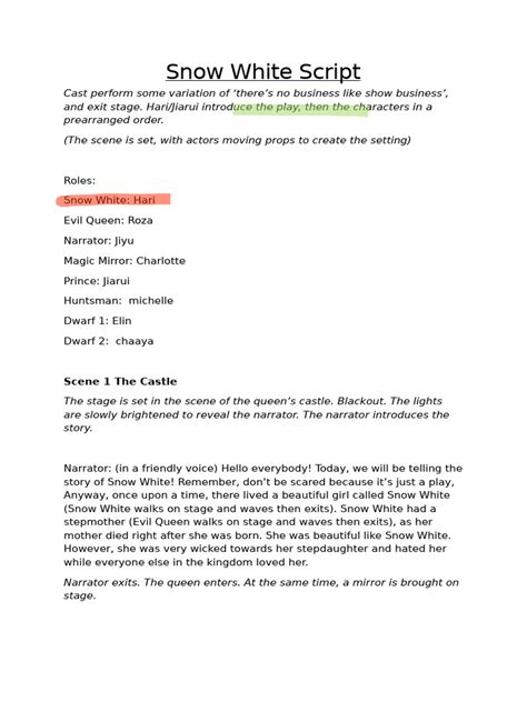 Snow White Pantomime Script Pdf Snow White Grimms Fairy Tales