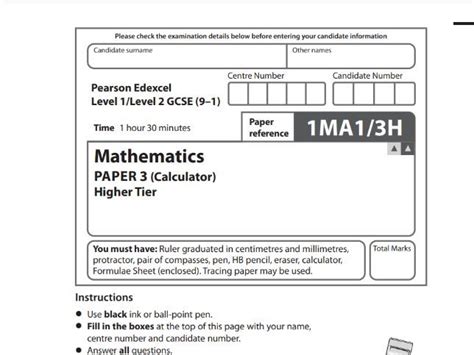 Edexcel Gcse 2022 Mathematics Paper 3 Higher Tier Teaching Resources