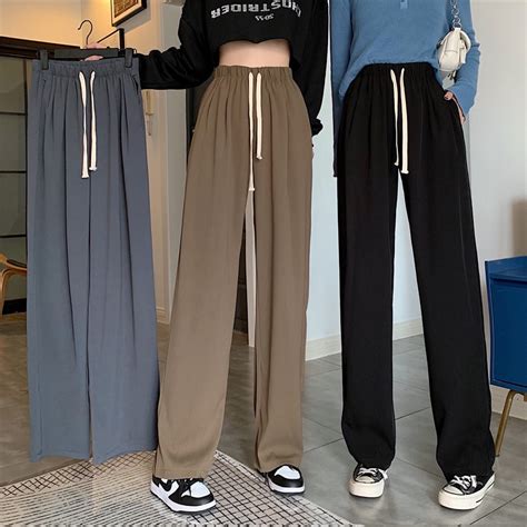 넓은 다리 바지 여성 캐주얼 블랙 슬리밍 하이 웨이스트 드레이프 루즈 스트레이트 걸레 팬츠 2023 신상 Aliexpress