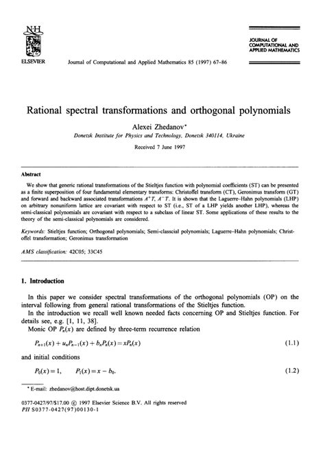 Full Article Rational Spectral Transformations And Orthogonal Polynomials