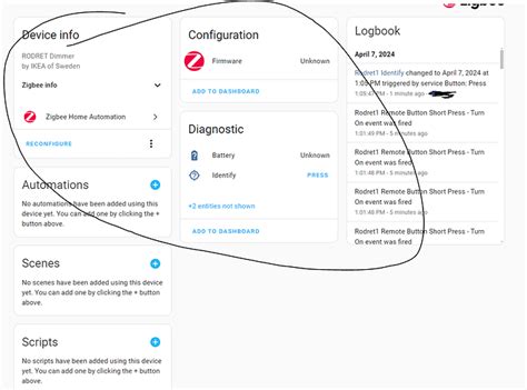 Can Add Ikea Rodret Wireless Dimmer To Zigbee Zha But Cannot See Button Press In Logbook