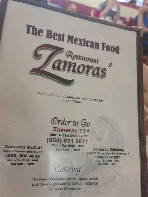 Menu At Zamoras Restaurant Mcallen N 23rd St