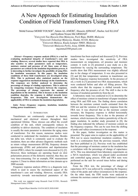 Pdf A New Approach For Estimating Insulation Condition Of Field Transformers Using Fra