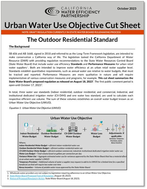 The Outdoor Residential Standard Cut Sheet California Water