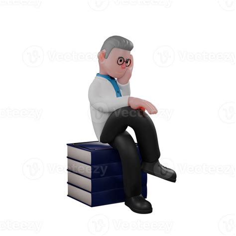 3d Male Physics Character A Male Physicist Is Sitting On Four Stacks