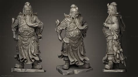 Indian Sculptures Guan Yu Dilapidated Wood Sculpture Stki 0049 3d