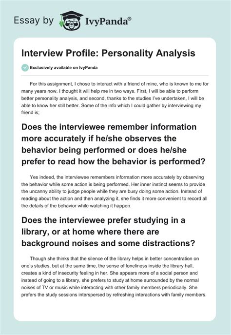 Interview Profile Personality Analysis 1181 Words Report Example