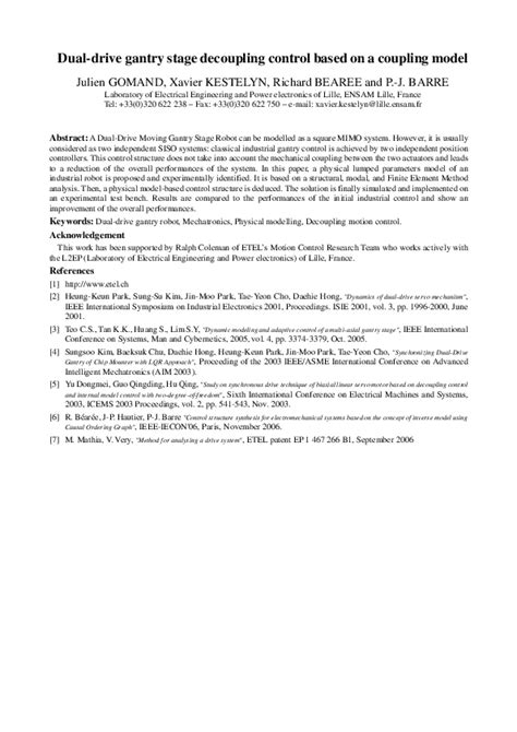 Pdf Dual Drive Gantry Stage Decoupling Control Based On A Coupling Model