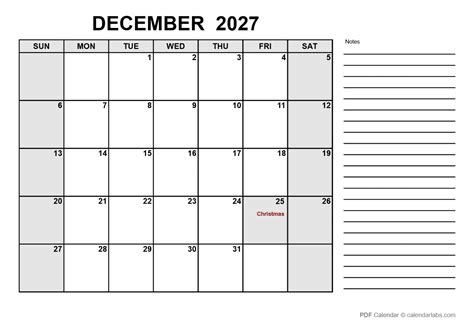 December 2027 Calendar With Holidays Calendarlabs
