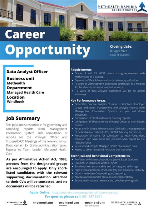 Job Opportunity Data Analyst Officer Momentum Namibia