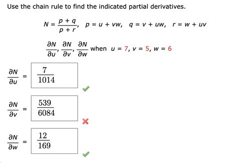solved use the chain rule to find the indicated partial