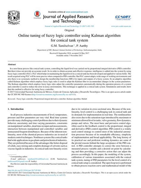 Pdf Online Tuning Of Fuzzy Logic Controller Using Kalman Algorithm For · Tuning Of Fuzzy