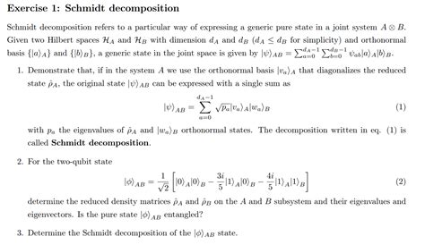 Solved Exercise 1 Schmidt Decomposition Schmidt