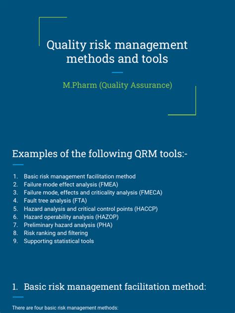 Quality Risk Management Methods And Tools Pdf