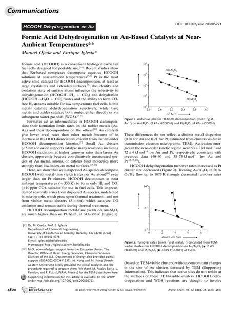 Formic Acid Dehydrogenation On Au Based Catalysts At Near Ambient Temperatures Pdf Chemical