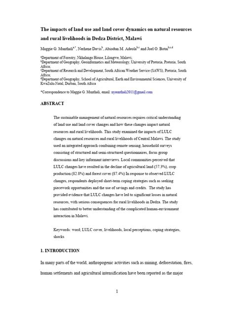 Munthali Impacts 2020 Pdf Environmental Degradation Agriculture