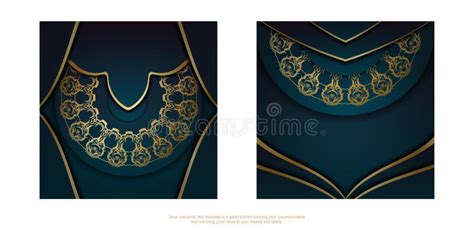 Gradient Blue Gradient Brochure Template With Greek Gold Pattern Prepared For Typography Stock