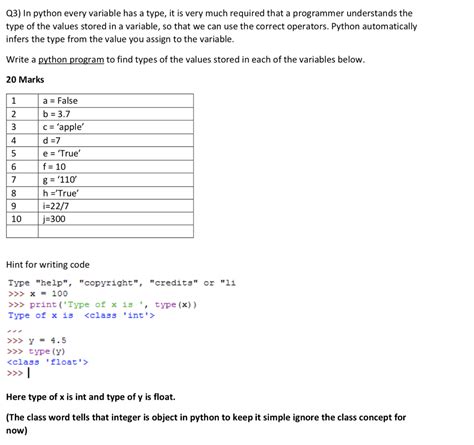 Solved Q In Python Every Variable Has A Type It Is Very Chegg Com