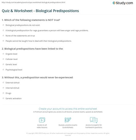 Quiz And Worksheet Biological Predispositions